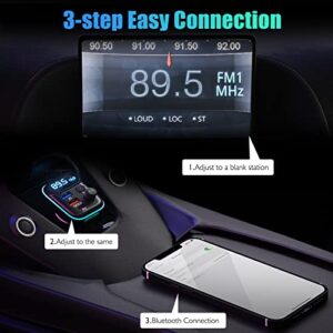 LENCENT FM Transmitter in-Car Adapter, Wireless Bluetooth 5.0 Radio Car Kit,Type-C PD + QC3.0 Fast USB Charger, Hands Free Calling, Mp3 Player Receiver Hi Fi Bass Support U Disk