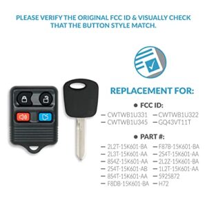 Keyless2Go Replacement for Entry Remote Car Key Fob Vehicles That Use Self-Programming with New Uncut Transponder Ignition Car Key H72 (2 Pack)