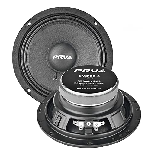 PRV AUDIO 6MB100-4 Pair of 6.5 Inch Midbass Speaker for Pro Car Audio, 4 Ohm, 50 Watts RMS Power, 200 Watts Max Power Mid Bass Factory Replacement Loudspeaker (Pair)