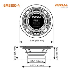 PRV AUDIO 6MB100-4 Pair of 6.5 Inch Midbass Speaker for Pro Car Audio, 4 Ohm, 50 Watts RMS Power, 200 Watts Max Power Mid Bass Factory Replacement Loudspeaker (Pair)