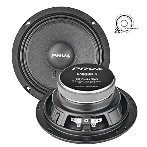 PRV AUDIO 6MB100-4 Pair of 6.5 Inch Midbass Speaker for Pro Car Audio, 4 Ohm, 50 Watts RMS Power, 200 Watts Max Power Mid Bass Factory Replacement Loudspeaker (Pair)