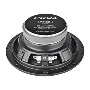 PRV AUDIO 6MB100-4 Pair of 6.5 Inch Midbass Speaker for Pro Car Audio, 4 Ohm, 50 Watts RMS Power, 200 Watts Max Power Mid Bass Factory Replacement Loudspeaker (Pair)