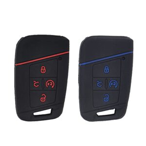 lemsa 2pcs 4 buttons rubber smart key fob cover case shell remote keyless protector bag holder for 2021 2020 2019 vw volkswagen tiguan atlas jetta passat golf alltrack push start, red blue buttons