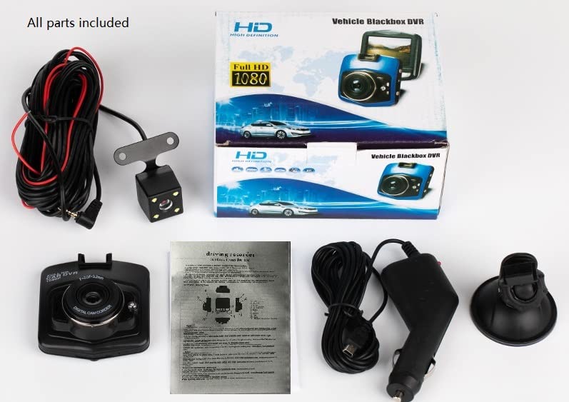 Vehicle blackbox DVR,Dash Camcorder, 1080P Full HD Dash Cam, 2.4 inch Screen, Dual Lens, 5 Meters Cable to Rear Camera,Night Vision, 170° Wide Angle, Loop Recording