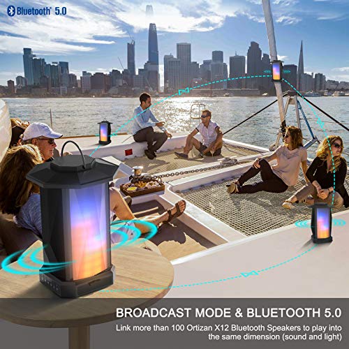 Ortizan Outdoor Bluetooth Speakers, 50W Loud Wireless Waterproof Lantern Speaker, Deep Bass/Hi-Fi/RGB Lights/IPX5/40H Play/EQ/DSP/Power Bank/USB/TF/AUX, Up to 100 Speakers Synch for Party Patio Garden