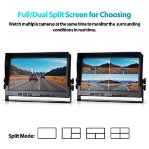 Fookoo Ⅱ 10" 1080P Wired Backup Camera System Kit,10" HD Quad Split Screen Monitor with Recording IP69 Waterproof Rear View Side View Camera Parking Lines for Truck/Semi-Trailer/Box Truck/RV(DY104)