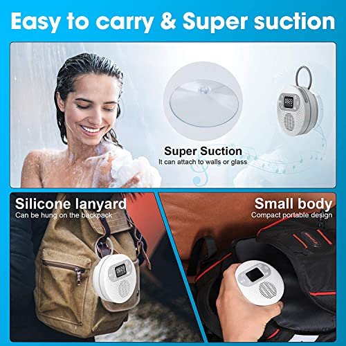 JOYMUZ Shower Speaker FM Radio Waterproof Bluetooth 5.0 Wireless Built-in Mic with Suction Cup, 10H Playtime for Home, Beach, Camping, Hiking