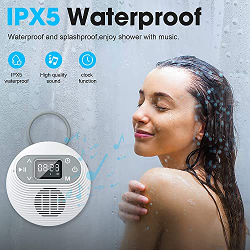 JOYMUZ Shower Speaker FM Radio Waterproof Bluetooth 5.0 Wireless Built-in Mic with Suction Cup, 10H Playtime for Home, Beach, Camping, Hiking