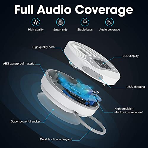 JOYMUZ Shower Speaker FM Radio Waterproof Bluetooth 5.0 Wireless Built-in Mic with Suction Cup, 10H Playtime for Home, Beach, Camping, Hiking