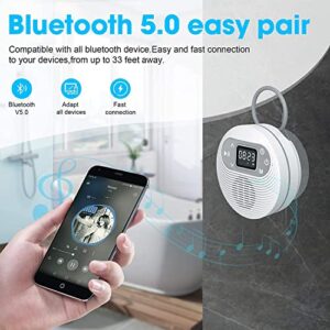 JOYMUZ Shower Speaker FM Radio Waterproof Bluetooth 5.0 Wireless Built-in Mic with Suction Cup, 10H Playtime for Home, Beach, Camping, Hiking