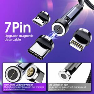 360°&180° Rotation Magnetic Charging Cable, 5 in 1 Magnetic Phone Charger Cable 3-Pack [3ft/6ft/10ft] Fast Charging Cable Support Data Transfer Nylon-Braided Cord for iPhone/Micro USB/Type C -Black