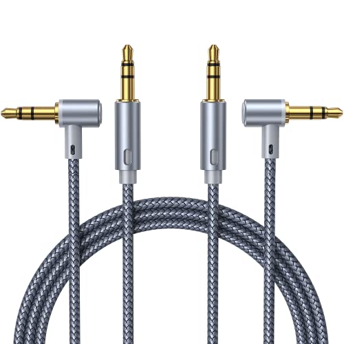 AINOPE Aux Cables [2-Pack/8.2ft], 90°Angled 3.5mm Aux Cord[Hi-Fi Sound, Nylon Braided] Male to Male Stereo Audio Cables Compatible with Car, Studio, Recorder, Smartphone- Grey