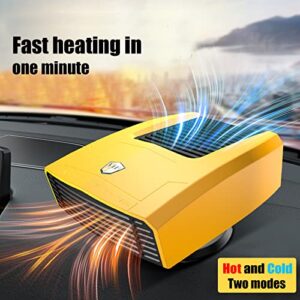 2023 Upgrade Heater Defroster, 2 in 1 Auto Car Windshield Heater Cooling Fan 12 Volt 150W Auto Defogger 360° Rotatable Heating Defrost (Sports Car Yellow）