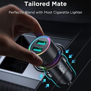 Car Charger, TOLLEFE 24W 4.8A Dual Port Cigarette Lighter Fast USB Car Charger RGB LED Light Car Charger Adapter Compatible with iPhone 14 Pro Max/13/12/11,Samsung S22/S21/S10/S9/S8