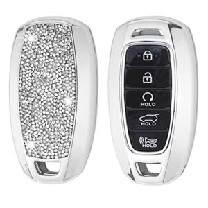 royalfox(tm) 3 4 5 buttons 3d bling diamond crystals smart remote key fob case cover for hyundai i30 azera ix35 elantra accent santa fe ig grandeur,2017-2022 hyundai palisade (silver)