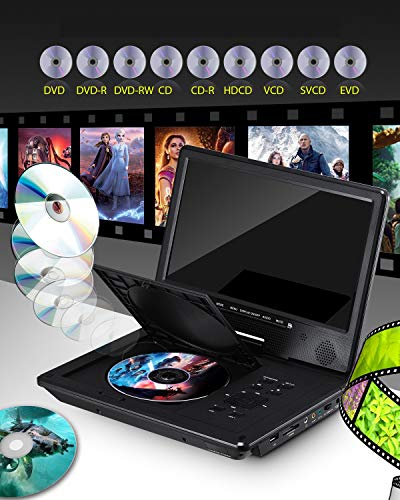 UEME Portable DVD Player for Car with 10.1" HD Swivel Display Screen, Car Charger, Support CD/DVD/SD Card/USB, Car Headrest Holder, Improved Button Design