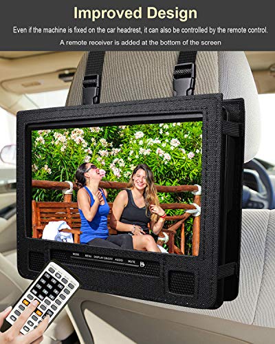 UEME Portable DVD Player for Car with 10.1" HD Swivel Display Screen, Car Charger, Support CD/DVD/SD Card/USB, Car Headrest Holder, Improved Button Design