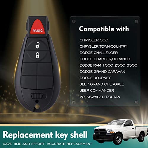 Key Fob Fit for Dodge Ram 1500 2500 3500 2008-2012, Chrysler 300 Town Country, Jeep Dodge Challenger Charger Grand Caravan Keyless Remote Entry Car Key Fob Cover (JUST Empty CASE) M3N5WY783X IYZ-C01C