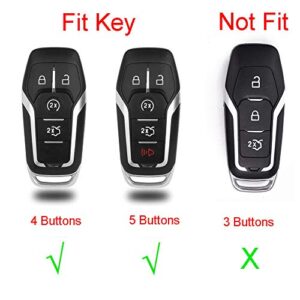 RoyalFox Genuine 4 5 Buttons Leather Key Fob case Cover for Ford Mustang Explorer Taurus F-150 Fusion(Mondeo) Edge,Lincoln MKZ MKC MKX Smart Key, Car Remote Key Pouch with Key Rings Keychain Black