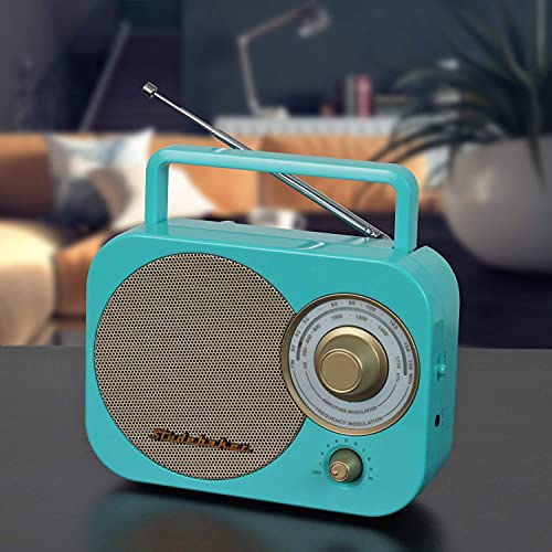 Studebaker SB2000TG Turquoise/Gold Retro Classic Portable AM/FM Radio with Aux Input Limited Edition