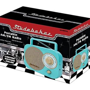 Studebaker SB2000TG Turquoise/Gold Retro Classic Portable AM/FM Radio with Aux Input Limited Edition