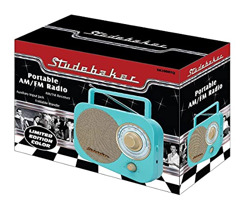 Studebaker SB2000TG Turquoise/Gold Retro Classic Portable AM/FM Radio with Aux Input Limited Edition