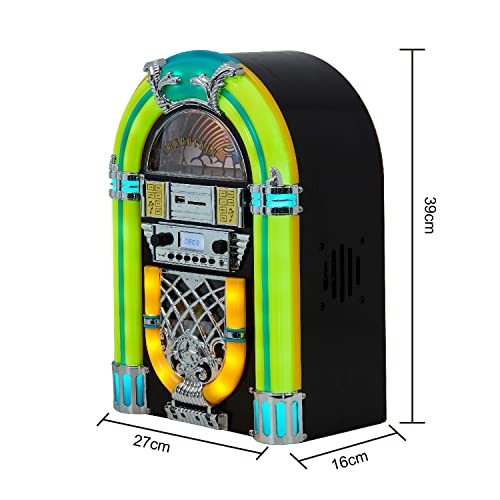 Arkrocket Athena Mini Jukebox/Tabletop CD Player/Bluetooth Speaker/Radio/USB and SD Card Player with Retro LED Lighting System