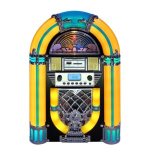 Arkrocket Athena Mini Jukebox/Tabletop CD Player/Bluetooth Speaker/Radio/USB and SD Card Player with Retro LED Lighting System