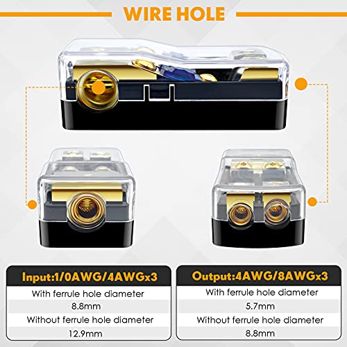 BULVACK 2 Way Mini ANL Fuse Holder, Copper 0/2/4 Gauge to 4/6/8 Gauge 60 Amp Fuse Distribution Block for Car Truck Boat Audio Stereo Amplifier