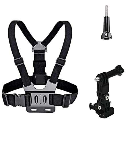 Adjustable Chest Mount Harness Chest Strap Belt for GoPro Hero10, Hero 9, Hero 8, Hero 7 Black, 7 Silver, 7 White, Hero 6, 5, 4, Session, 3+, 3, 2, 1, Hero (2018), 360 Degree Rotate Adapter Holder