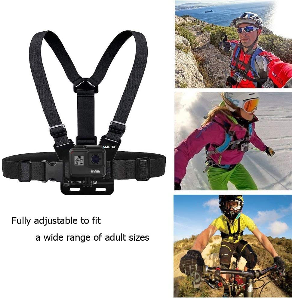 Adjustable Chest Mount Harness Chest Strap Belt for GoPro Hero10, Hero 9, Hero 8, Hero 7 Black, 7 Silver, 7 White, Hero 6, 5, 4, Session, 3+, 3, 2, 1, Hero (2018), 360 Degree Rotate Adapter Holder