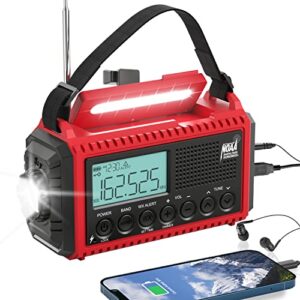 emergency crank radio, 5000 noaa solar hand crank weather radio, 5-way powered am/fm/shortwave portable auto alert raido with phone charger, flashlight, reading lamp&sos for outdoor survival kit home