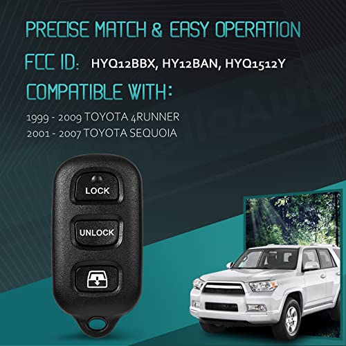 HelloAuto Key fob Fits Toyota Sequoia 2001-2007, 4Runner 1999-2009 Keyless Entry Remote Replacement Smart Key 4-Button (FCC ID: HYQ12BBX, HY12BAN, HYQ1512Y)