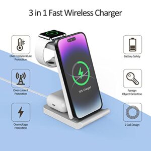 Wireless Charging Station,Wireless Charger Stand 3 in 1 Compatible for iPhone14/13/12/11/Pro Series,for Watch7/6 Series,Airpods 3/2/Pro.