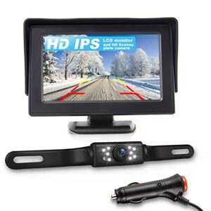 jpp hd backup camera and monitor kit, car rear view observation system, newly upgraded 4.3 inch ips fhd color display and a waterproof night vision license plate reverse camera for car/rv/truck/pickup