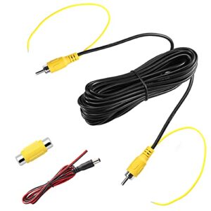 greenyi 10ft backup camera extension cable, upgraded double-shielded rca video cable for monitor and rear view camera connection with yellow rca video female to female coupler and power cable