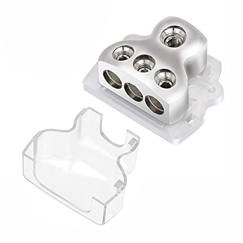 BRIGHTFUN 3 Way Power Distribution Block, 1x 0 Gauge in / 3X 4 Gauge Out Amp Power Distribution Ground Distributor Connecting Block for Car Amplifier Audio Splitter (HX-DB)