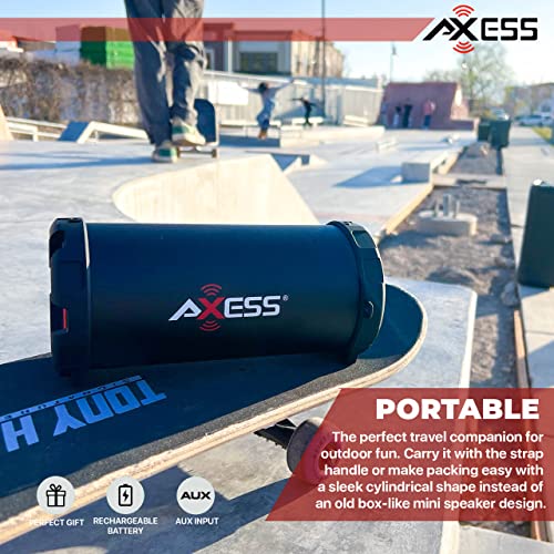 Axess SPBT1031 Portable Bluetooth Indoor/Outdoor 2.1 Hi-Fi Cylinder Loud Speaker with Built-in 3" Sub and SD Card, USB, AUX Inputs in Red