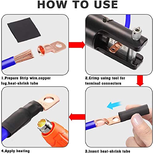 0 Guage Terminals 1/0 AWG-5/16" 10pcs Cable Lugs Battery Lugs,Heavy Duty Wire Lugs,Ring Terminals,Battery Cable Ends,Battery Terminal Connectors with 3:1 Heat Shrink Tubing