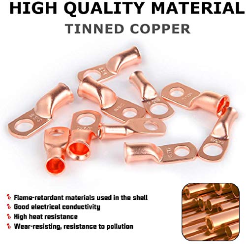 0 Guage Terminals 1/0 AWG-5/16" 10pcs Cable Lugs Battery Lugs,Heavy Duty Wire Lugs,Ring Terminals,Battery Cable Ends,Battery Terminal Connectors with 3:1 Heat Shrink Tubing