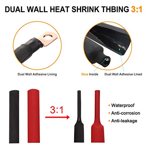 0 Guage Terminals 1/0 AWG-5/16" 10pcs Cable Lugs Battery Lugs,Heavy Duty Wire Lugs,Ring Terminals,Battery Cable Ends,Battery Terminal Connectors with 3:1 Heat Shrink Tubing