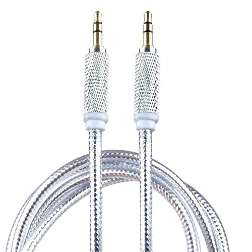 Lilware Braided Nylon Transparent PVC Jacket 1M Aux Audio Cable 3.5mm Jack Male to Male Cord for Multimedia Devices - Silver