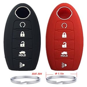 kawihen 2 pcs silicone key fob cover fit for armada murano maxima altima sedan pathfinder 5 button 285e3-3tp5a kr5s180144014（black red）