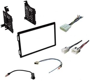 premium car stereo install dash kit, wire harness, and antenna adapter to install an aftermarket double din radio for select nissan vehicles – see compatible vehicles below