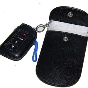 Genuine Leather Car Key Signal Blocker Case, Faraday Bag RFID Key Fob Antitheft Lock Devices RFID/WiFi/GSM/LTE/NFC Protector (Black)