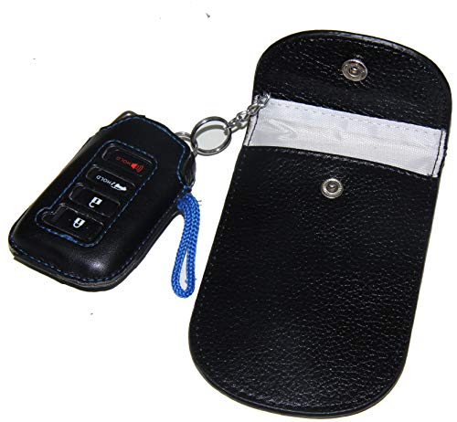 Genuine Leather Car Key Signal Blocker Case, Faraday Bag RFID Key Fob Antitheft Lock Devices RFID/WiFi/GSM/LTE/NFC Protector (Black)