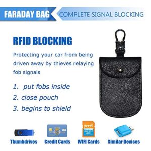 Genuine Leather Car Key Signal Blocker Case, Faraday Bag RFID Key Fob Antitheft Lock Devices RFID/WiFi/GSM/LTE/NFC Protector (Black)