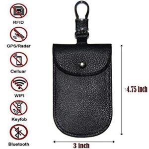 Genuine Leather Car Key Signal Blocker Case, Faraday Bag RFID Key Fob Antitheft Lock Devices RFID/WiFi/GSM/LTE/NFC Protector (Black)