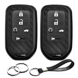 2pcs compatible with honda smart carbon fiber looks silicone fob key case cover protector keyless remote holder for 2019 2018 2017 2016 2015 honda civic cr-v accord crv pilot ex ex-l touring premium