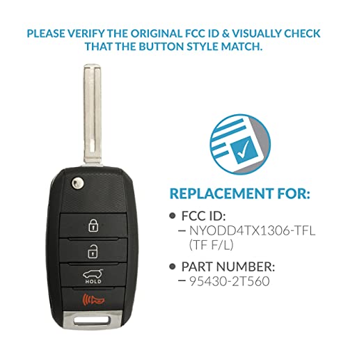 Keyless2Go Replacement for 4 Button Remote Key Kia NYODD4TX1306-TFL (TF F/L) 95430-2T560 (4D60 CHIP)